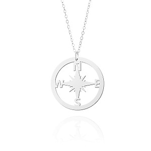 Compass Necklace - Dainty Long Distance Compass Necklace For Women (Silver Tone)