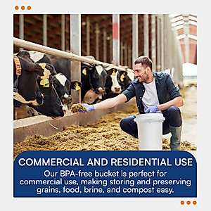 5 Gallon White BPA Free Durable Food Grade Bucket With Screw Lid | All Purpose Specialty Storage Plastic Pail Safety | Air-tight Design with Child Resistant Button - 2 PACK