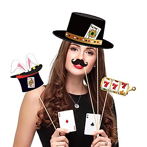 25Pcs Texas Hold'em Photo Booth Props with Stick, Las Vegas Selfie Props,777 Party Supplies,Playing Cards Theme Backdrop Decorations