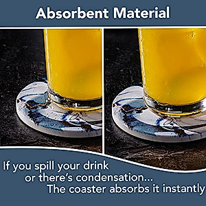 Vanilz Coasters for Drinks Absorbent - Coaster Set with Holder - 6 Pcs - Cup Coasters with Holder - Ceramic Coasters for Wooden Table - Blue Coasters - Coasters for Coffee Table (Ocean Blue)