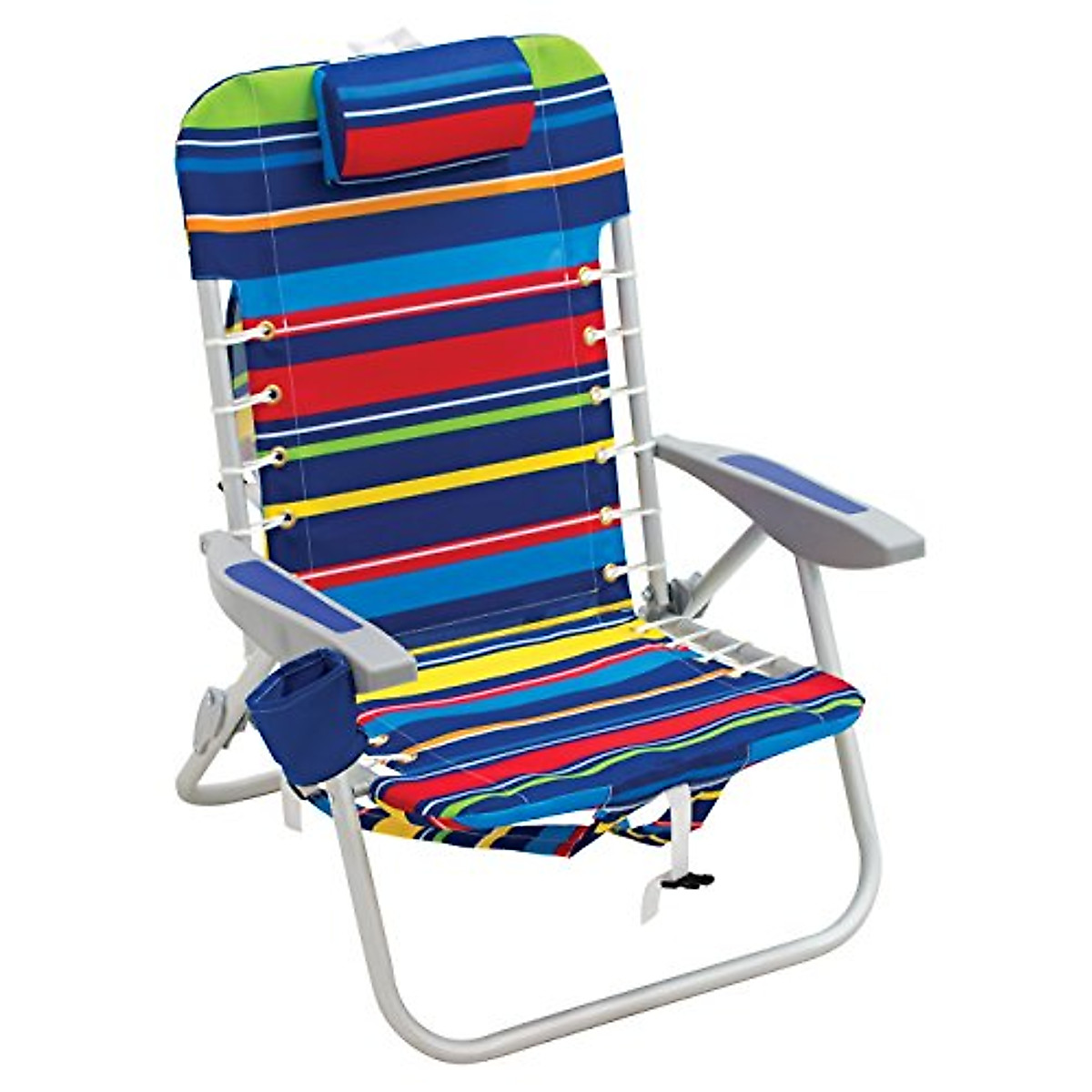 Rio Beach 4-Position Backpack Lace-Up Suspension Folding Beach Chair,Aluminum, Multi Stripe