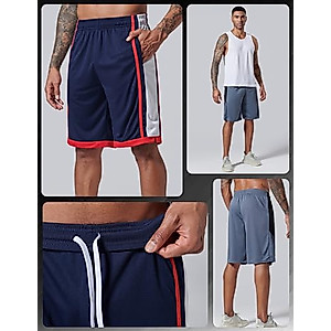 Liberty Imports 5 Pack Men's Quick Dry Athletic Basketball Shorts 9" Inseam with Pockets, Activewear for Workout Gym Running (Set 3, Medium)