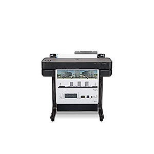 HP DesignJet T630 Large Format Wireless Plotter Printer - 24", with Auto Sheet Feeder, Media Bin & Stand (5HB09A) Black