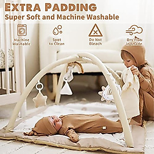 Washable Baby Gym Activity Center with Play Mat, Rainbow Early Development Playmats, 6 Toys for Infant & Toddler, Larger, Non Slip