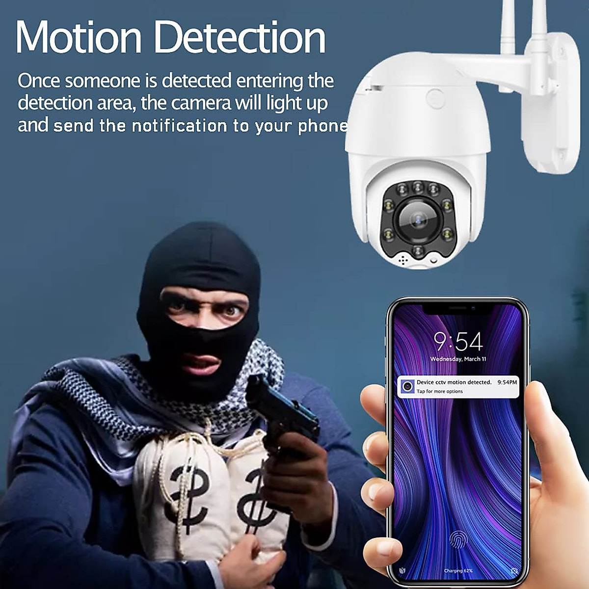 Alptop Outdoor PTZ WiFi IP Security Camera 1080P Home Surveillance Camera Pan/Tilt Two-Way Audio Motion Detection Color Night Vision Auto Tracking CamHiPro APP AT-200DW