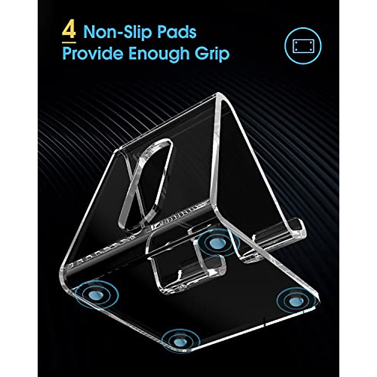 KTRIO Acrylic Cell Phone Stand, Clear Phone Holder, Transparent Phone Stand for Desk Phone Dock Cradle Compatible with iPhone 14 13 Pro Max 12 11 XR, All Smartphones 4-8 inch, Desk Accessories