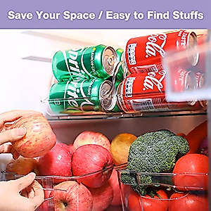 Puricon 2 Pack Refrigerator Organizer Bins Can Dispenser Storage Holder, Soda Beverage Canned Food Container Bin Clear Plastic Pantry Storage Rack for Fridge Kitchen Countertops Cabinets -Standard Can