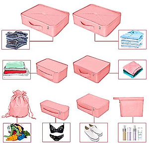 Packing Cubes 8 Sets Travel Luggage Organizers Include Waterproof Shoe Storage Bag Convenient Packing Pouches for Traveller (Pink)