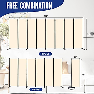 Room Divider and Folding Privacy Screens 8 Panel, 14.67 Ft Wide Partition Room Dividers, Portable Room Divider Panel for Room Separtition, Large Wall Dividers for Room, Office, School,Studio Beige