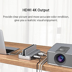 SHYPT USB C HUB with Adjustable Stand Holder Type C to USB3.0 RJ45 PD Dock HDMI-Compatible Adapter Splitter for PC Accessories