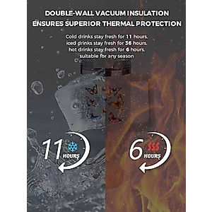 40 ounce insulated cup with handle, double-layer vacuum stainless steel material, equipped with straw, can keep warm or maintain cold drinks Colorful Butterfly grey
