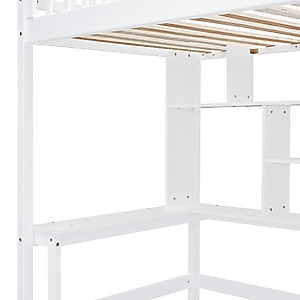 Bellemave Twin Size Loft Bed with Desk, Multifunctional Loft Beds Twin with Bookshelf,Stairs, Wardrobe and Drawer for Kids Boys Girls Bedroom, Solid Wood Loft Bed Frame with Storage,White