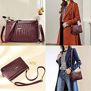 TarsaMult Women's Shoulder Handbags Purses Crossbody Bag Large Size Woven Pattern Three Zipper Compartments Adjustable Strap