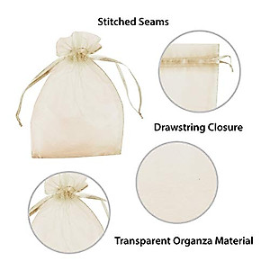 100 Pack 5x7 Inch Mini Sheer Drawstring Organza Transparent Bags Jewelry Sack Pouches for Wedding, Party Decorations, Arts & Crafts Gifts (Ivory)