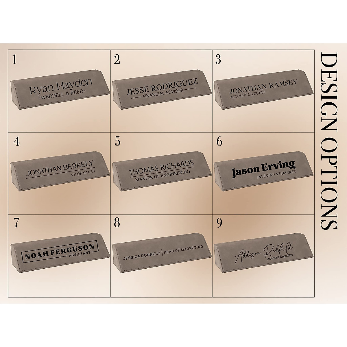 Office Desk Name Plate Personalized. Custom Name Plates for Office Desks. Gift For Coworkers, Teachers, Graduates. Engraved Leatherette Desk Wedge(Dark Brown)