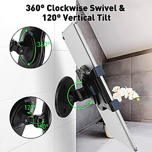 AboveTEK iPad Wall Mount, Swivel 360° Rotating Tablet Holder Two Brackets to Fit 6-13" Tablets, Horizontal/Vertical Tilt iPad Arm for Flexible Viewing Angles in Kitchen Showroom Retail Store (Black)