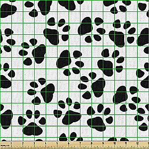 Ambesonne Paw Print Fabric by The Yard, Animal Feet Sign Pattern in Monochromatic Style Dog Cat Puppy Kitten, Decorative Fabric for Upholstery and Home Accents, 1 Yard, White Charcoal