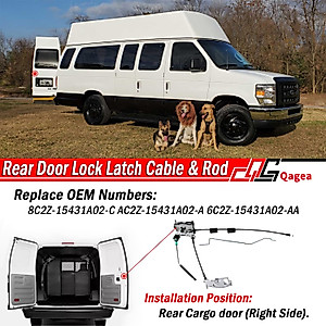 Rear Door Lock Latch Cable & Rod - Right Side - Fit for 1992-2019 Ford E150 E250 E350 Econoline Van, Back Cargo Door Latch Cables Kit Replaces# 8C2Z-15431A02-C AC2Z-15431A02-A 6C2Z-15431A02-AA