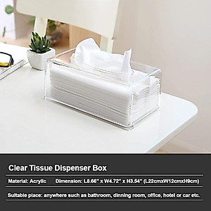 Square Clear Acrylic Tissue Box, Box Covers Rectangular, Bathroom Facial Napkin Box Holders, Table Clear Dryer Sheet Dispenser for Bathroom, Kitchen and Cars