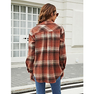 Blooming Jelly Flannel Shirts for Women Long Sleeve Plaid Shirt Shacket Jackets Fall Clothes 2023 (Small, Orange)