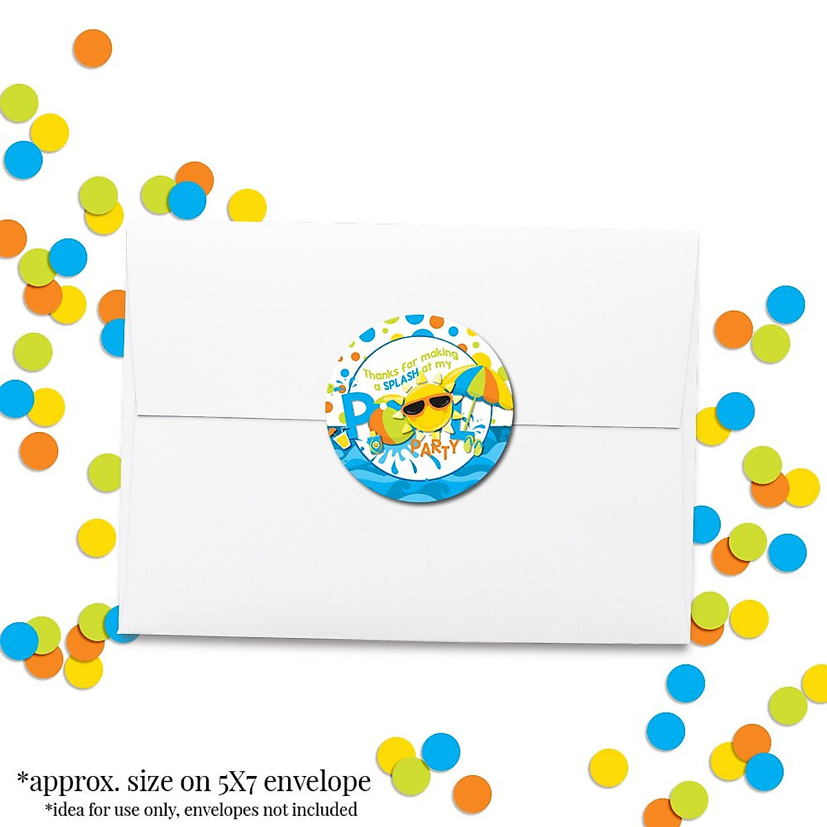 Pool Birthday Party Thank You Sticker Labels for Boys, 40 2" Party Circle Stickers by AmandaCreation, Great for Party Favors, Envelope Seals & Goodie Bags