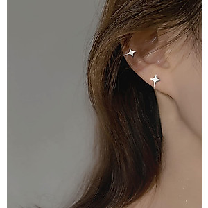 Reffeer Solid 925 Sterling Silver Star Cuff Earrings Cartilage Wraps for Women Helix Earrings Star Clip On Earrings No Piercing (A-Silver)