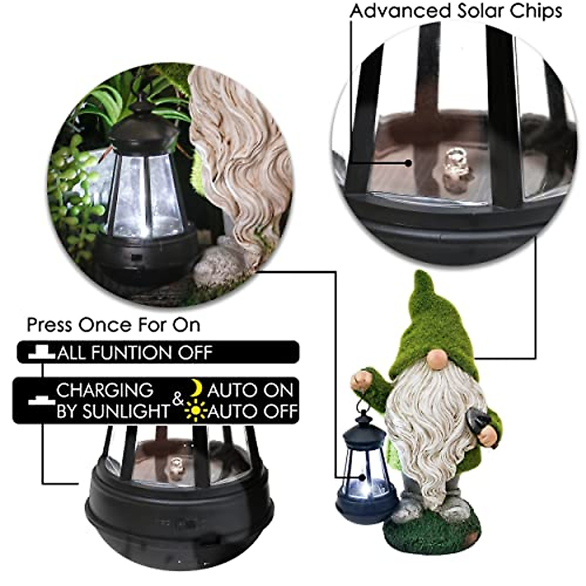 TERESA'S COLLECTIONS Garden Gnomes Decorations for Yard with Lantern Solar Light, 13" Cute Large Moss Garden Sculptures & Statues Outdoor Lawn Ornaments Garden Gifts for Mom Yard Front Porch Patio