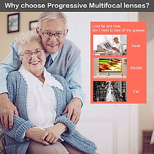 MIRYEA Progressive Multifocus Computer Reading Glasses Blue Light Blocking Multifocal Readers for Men and Women Multi Focus Eyeglasses Eyewear Anti Glare Light Weight TR90 Semi-rimless Frame