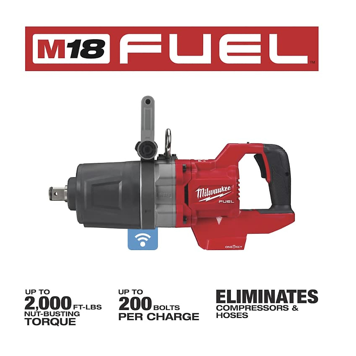 Milwaukeey Milwaukee M18 FUEL Cordless D-Handle High Torque Impact Wrench with — Tool Only, 1in. Drive, 2000 Ft./Lbs. Torque