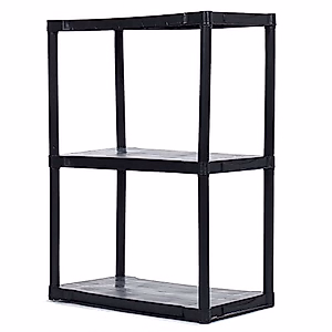 Home Basics Tiered Plastic Shelf, Black | Organize a Garage, Basement or Laundry Room | Easy to Clean | Sturdy Storage Solution (37" 3 Tier Plastic Shelf)