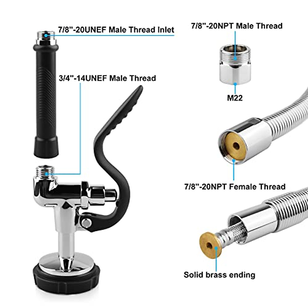 Launceter Spray Valve with 44 Inch Pre Rinse Hose,Pre Rinse Sprayer with Flexible Stainless Steel Hose for Commercial Kitchen Faucet, Black, 1 Set