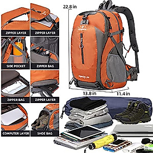 FENGDONG 50L Waterproof Lightweight Expandable Hiking,Camping,Travel Backpack with Shoes Compartment for Men Women Orange
