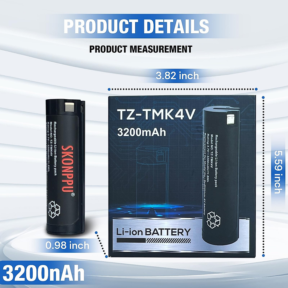 SKONPPU 3.7V 3200mAh Replacement Battery Compatible with Milwaukee 48-11-2131.