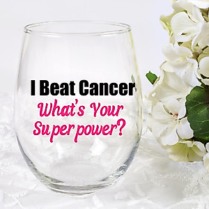 I Beat Cancer- What is Your Superpower? Large 21 Oz Wine Glass, Cancer Gift, Cancer Sucks, Fuck Cancer