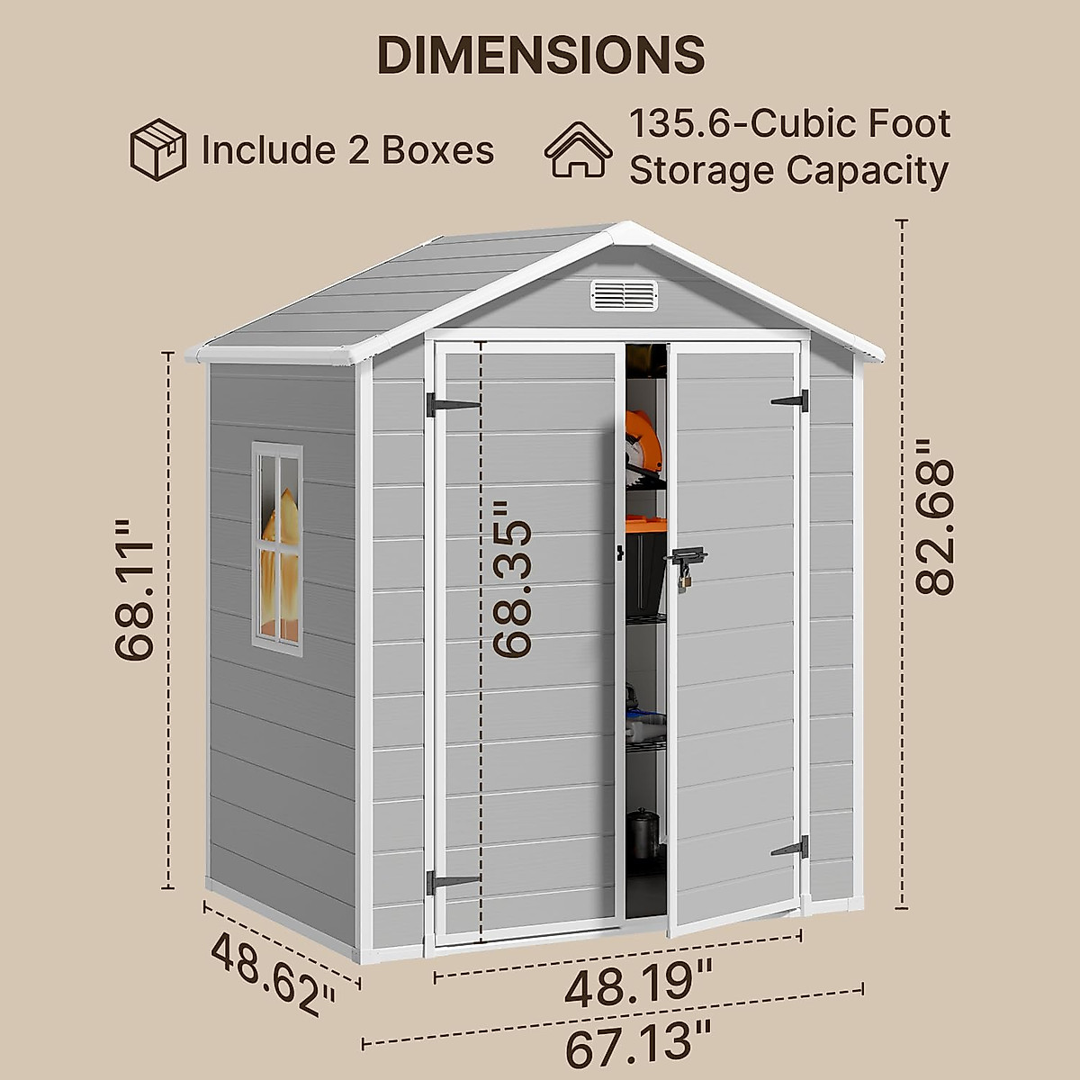 Gizoon 6x4.4 FT Plastic Outdoor Storage Shed, Resin Garden Tool Sheds & Outdoor Storage House with Single Lockable Door, Resin Shed for Patio Furniture, Backyard Garden Patio Lawn, Grey