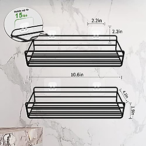 Go Green Tableware GOGN Adhesive Shower Caddy Shelf with 4 Hooks, No Drilling Bathroom Organizer Storage Rack for Restroom, Kitchen- 2 Pack (Black)