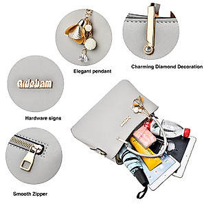 Satchel Purses and Handbags for Women, 3 Compartment Hand Bags with Charms, Pu Leather Ladies pocketbooks for women, Light Grey