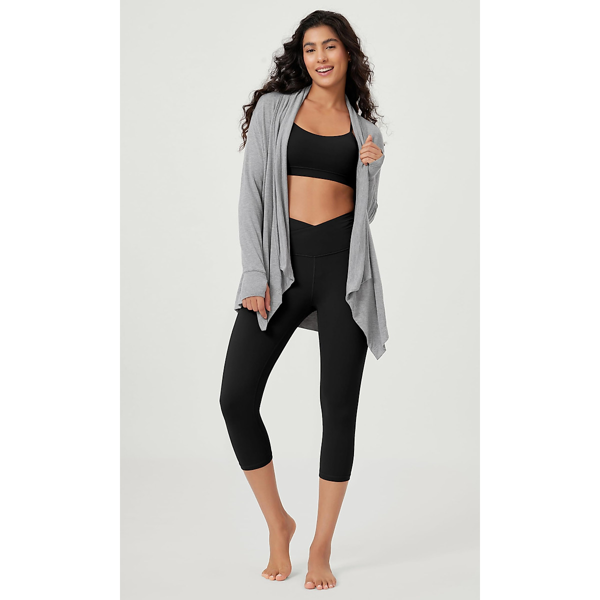 ODODOS Women's Cross Waist Yoga Capris with Inner Pocket, Inseam 19" Gathered Crossover Workout Cropped Yoga Pants, Black, Large