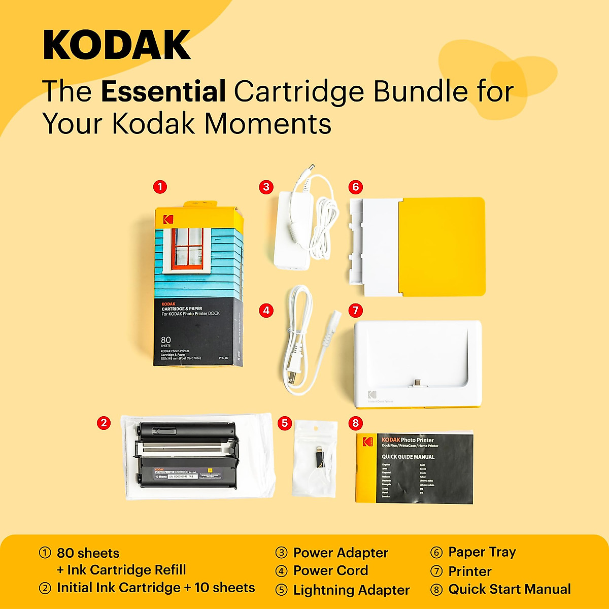 KODAK Dock Plus 4PASS Instant Photo Printer (4x6) + 90 Sheets Bundle