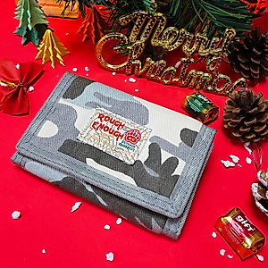 Rough Enough Kids Wallet for Boys Girls with Neck Lanyard Teen Wallet Canvas Blue Camo