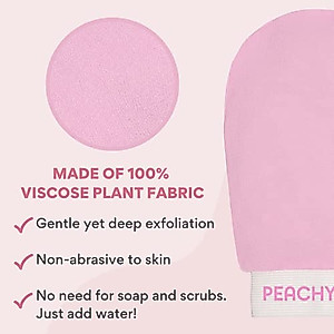 PEACHYGLO Deep Exfoliating Glove for Body 2pc - Shower Scrubbing Mitt for Softer Illuminate Skin, Dead Skin Remover for Women, Silky Smooth Skin