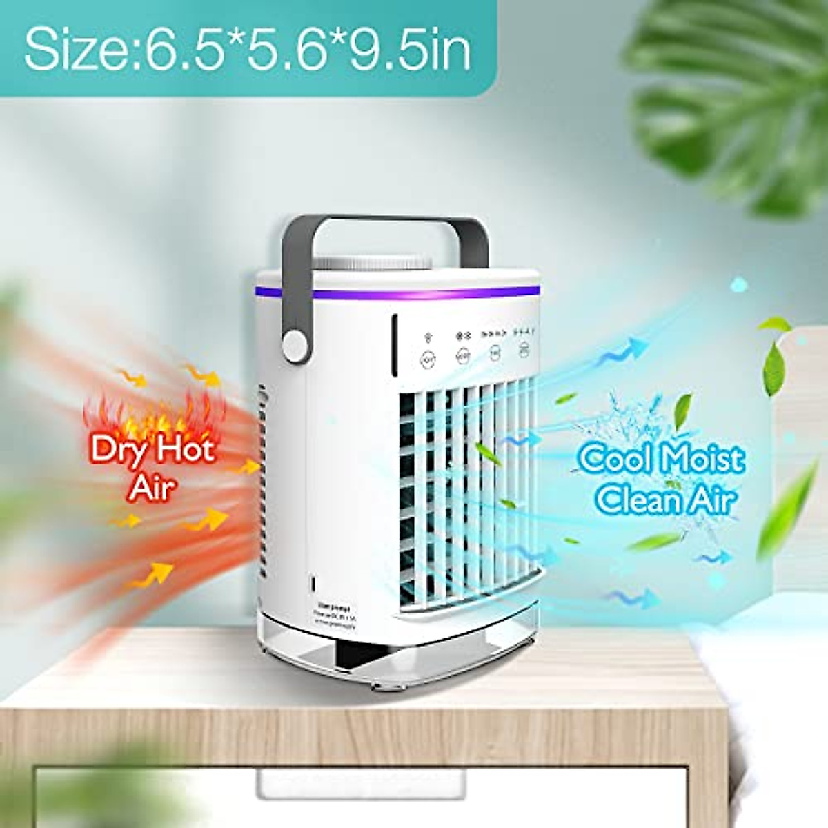 Portable Air Conditioner Fan 4 in1- Desktop Cooling fan with 4 Wind Speed & 2 Spray Modes, 7 Colors LED Light & 2-8H Timer, 700ml Large Watertank High-Efficiency Cooling Fan for Room Office Bedroom Couch Dining Table, Portable USB Power Bank Notebook Powe