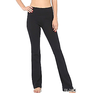 Zenana Premium Cotton FOLD Over Yoga Flare Pants,Black,Small