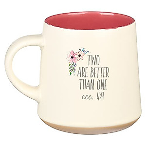 Christian Art Gifts I Love That Your My Sister Ecclesiastes 4:9 Ceramic Bible Verse Coffee Mug Floral Rustic Pink & Ivory Cup for Coffee/Tea, Dishwasher Microwave Safe, 14oz