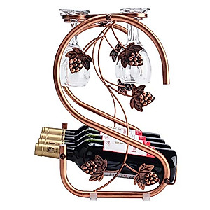 Countertop Wine Rack with Wine Glass Holders, Holds 4 Bottles and 6 Stemwares