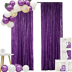 Hahuho Purple Sequin Backdrop Curtain, 2PCS 2FTx8FT Glitter Backdrop Curtain for Parties, Christmas, Wedding, Party Decoration（2 Panels, 2FT x 8FT, Purple