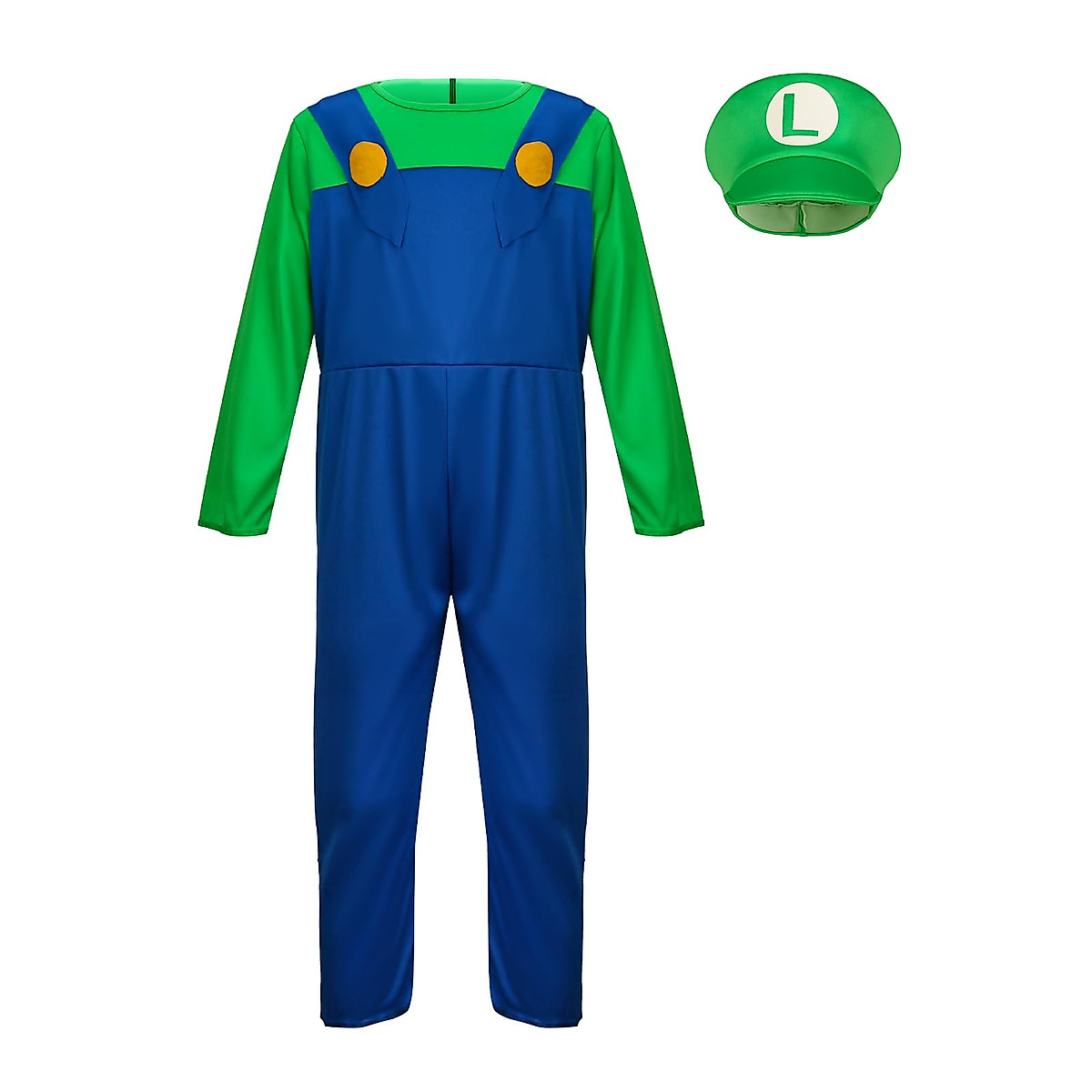 Tappkice Kids Brothers Odyssey Plumber Costume Red Green Jumpsuit Overall with Hat Moustache Halloween Cosplay Game Outfit (Green, 140)
