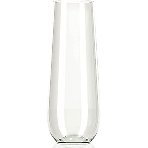 30 Plastic Stemless Champagne Flutes - Disposable Unbreakable toasting glasses, 30 pack | Clear Fancy Shatterproof & Reusable 9 Oz Champagne glass, BPA free - Ideal for Weddings, Birthdays, Parties