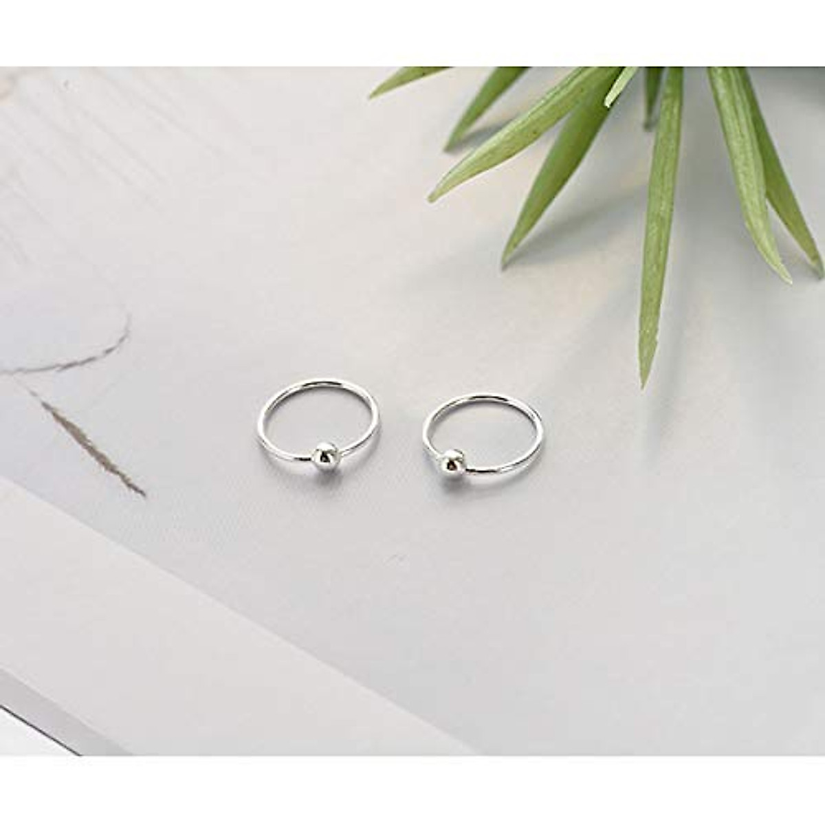 3 Pairs Sterling Silver Small Hoop Earrings Set 14K White Gold Plated Ball Bead Hoop Cartilage Earrings Helix Tragus Lip Nose Body Piercing for Women Men, 8mm 10mm 12mm