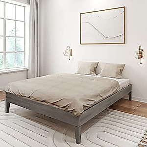 Plank+Beam Solid Wood Platform Bed Frame, Strong Wood Slat Support, No Box Spring Needed, Easy Assembly, Driftwood, Queen